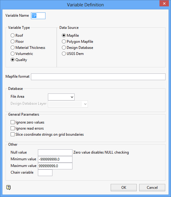 Vulcan : Grid Calc : Edit Modelling Defaults : Define Variables
