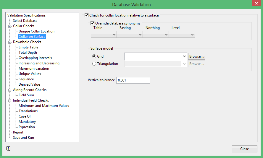 Vulcan : Grid Calc : Integrated Stratigraphic Modelling : Validate : Collar Checks : Collar on ...