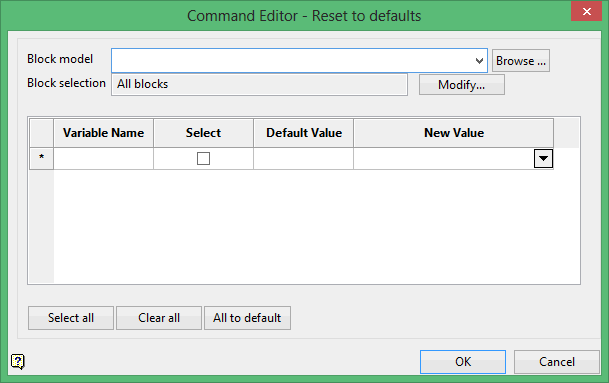 Vulcan : Block : Manipulation : Command Editor : Reset to defaults