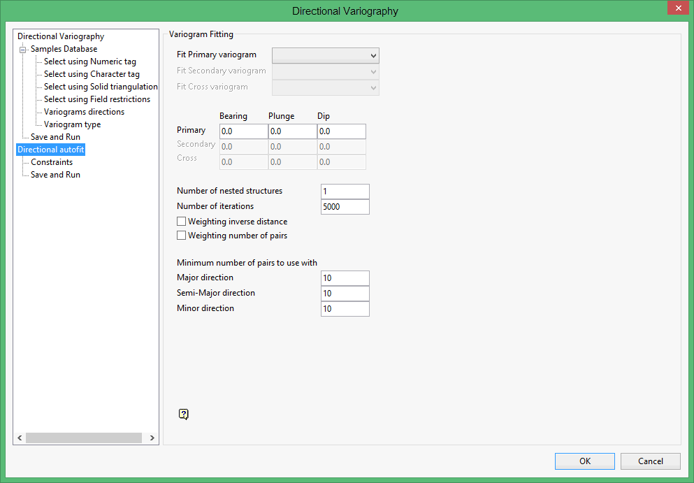 Vulcan : Block : Variography : Directional Variography : Directional Autofit Variograms fitting