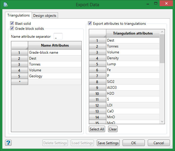 Vulcan : Grade Control : Export Data Triangulations