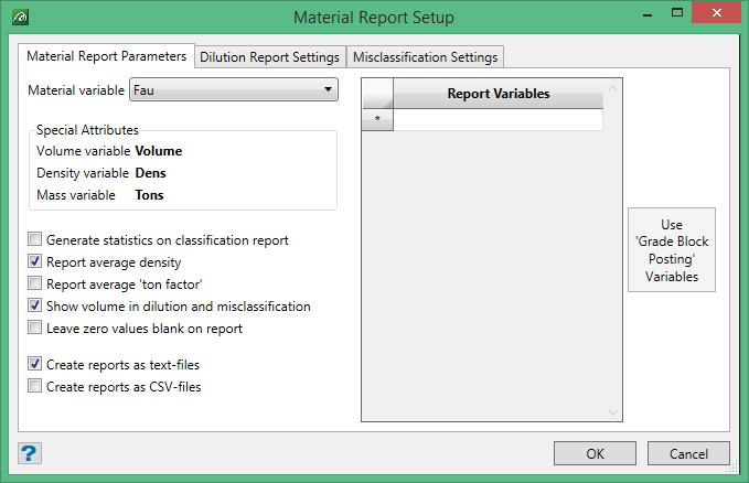 Vulcan : Grade Control : Setup : Material Report Setup