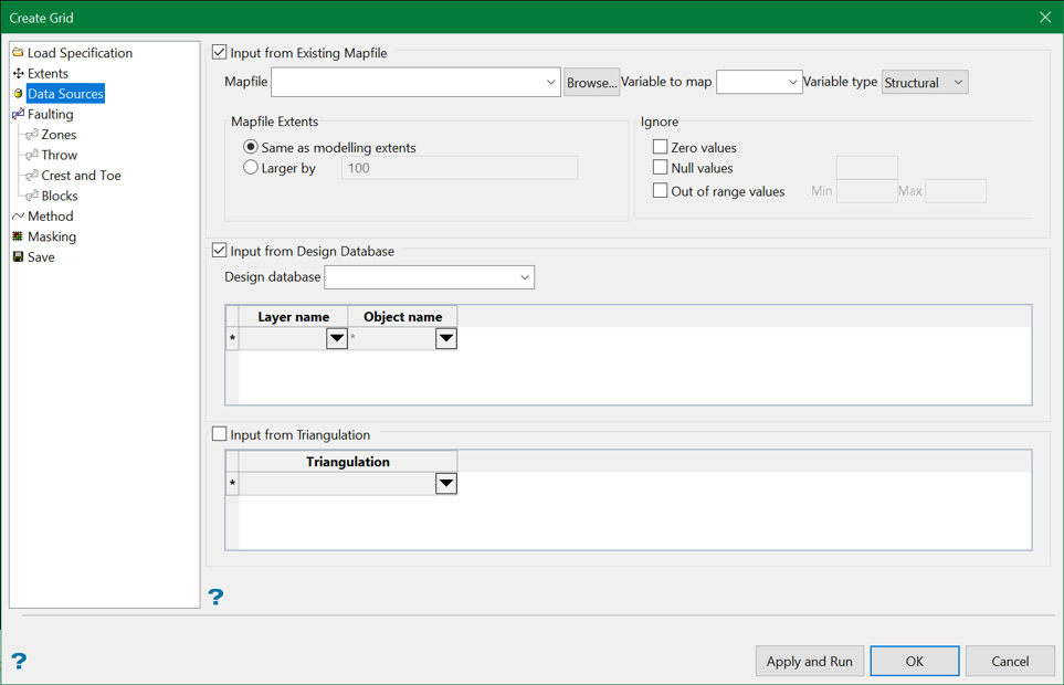 Vulcan : Grid Calc : Create Surface : Data Source(s)