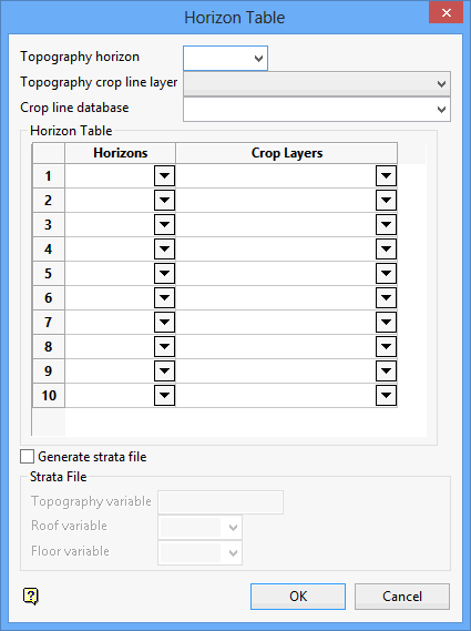 Vulcan : Grid Calc : Edit Modelling Defaults : Horizon Table