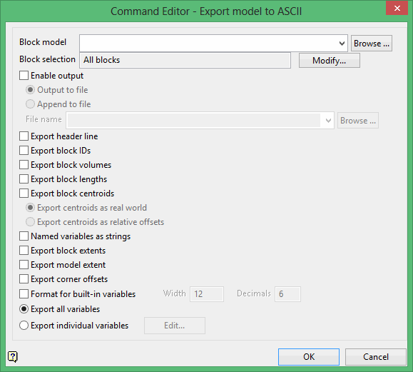 Vulcan : Block : Manipulation : Command Editor : Export model to ASCII