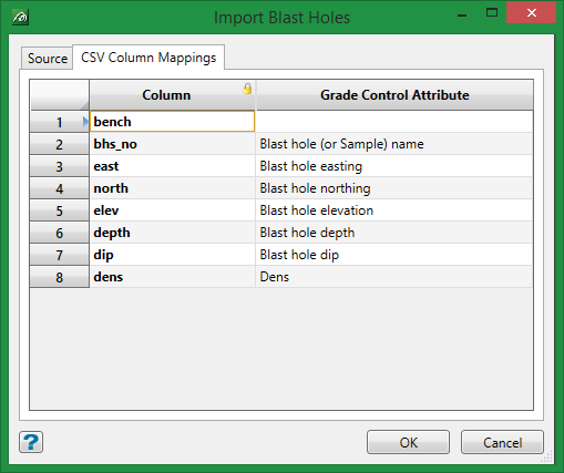 Vulcan : Grade Control : Import Blast Holes : CSV Mapping