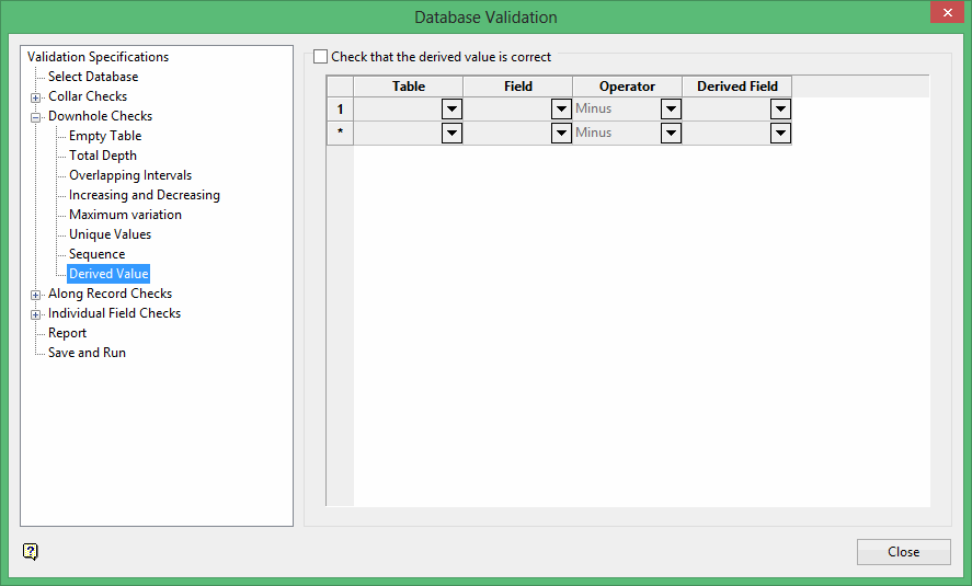Isis : Utilities : Validate : Downhole Checks : Derived Value